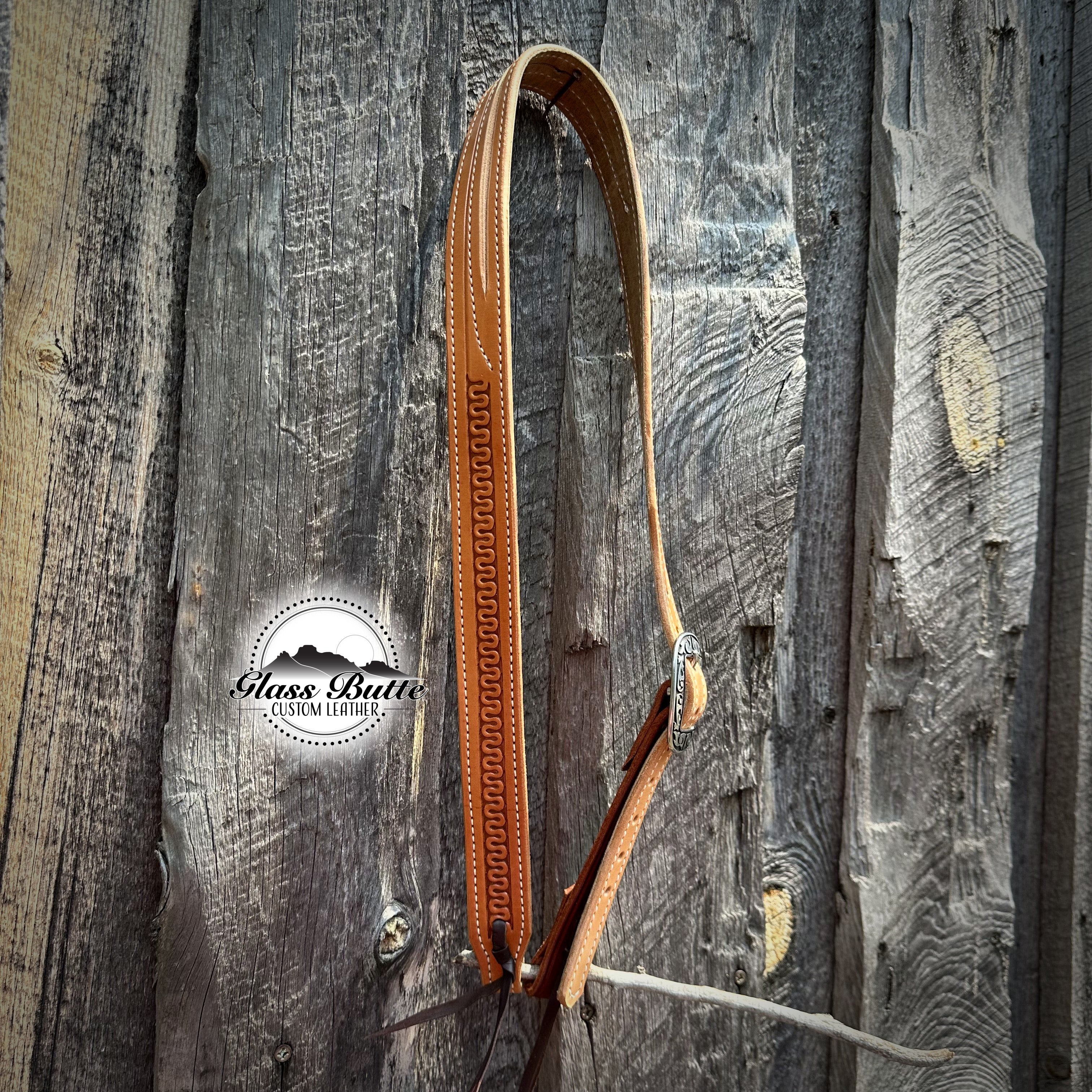 Slit Ear Headstall - Snake Border Tooling | Glass Butte Custom Leather