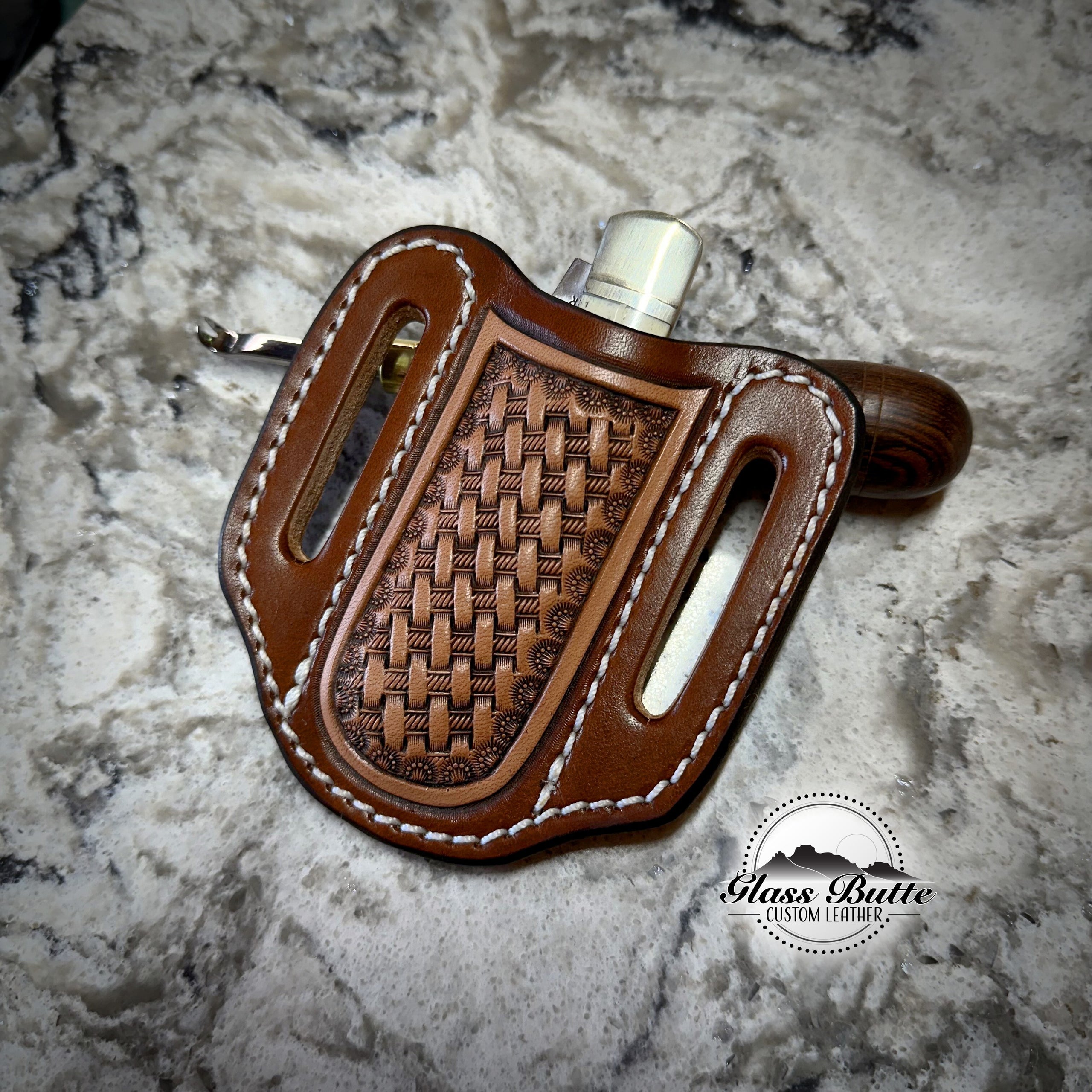 Knife Sheath - Basket Stamp | Glass Butte Custom Leather